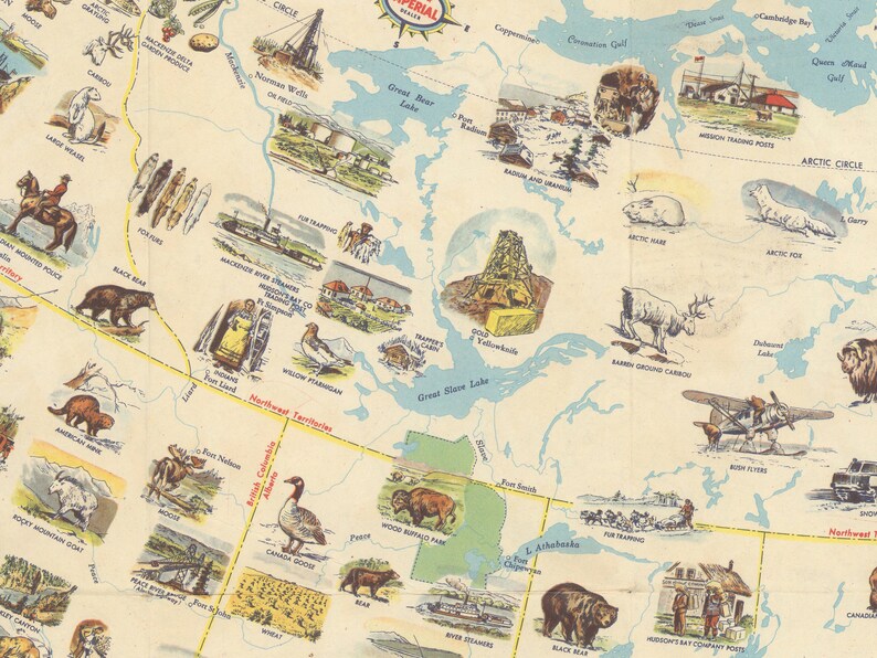 Retro Pictorial Map of the Dominion of Canada 1946 Old - Etsy