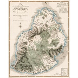 Vintage Map of Mauritius 1835 - Antique Geography Poster, Old Survey ...