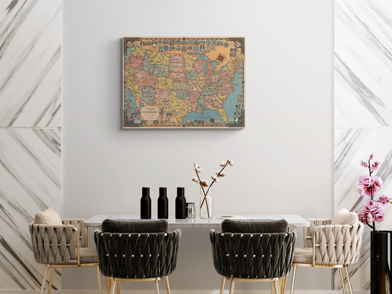 1954 Vintage Americana Map Poster: America the Wonderland Wall Art - Etsy