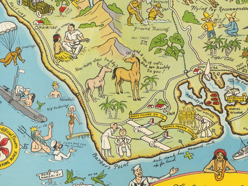 Vintage Map Oahu Hawaii 1933 Cartograph of the Island Old Map Antique ...