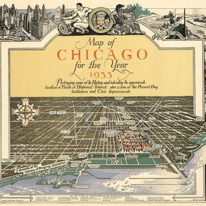 Vintage Map of Chicago 1933 American History Pictorial Birdseye ...