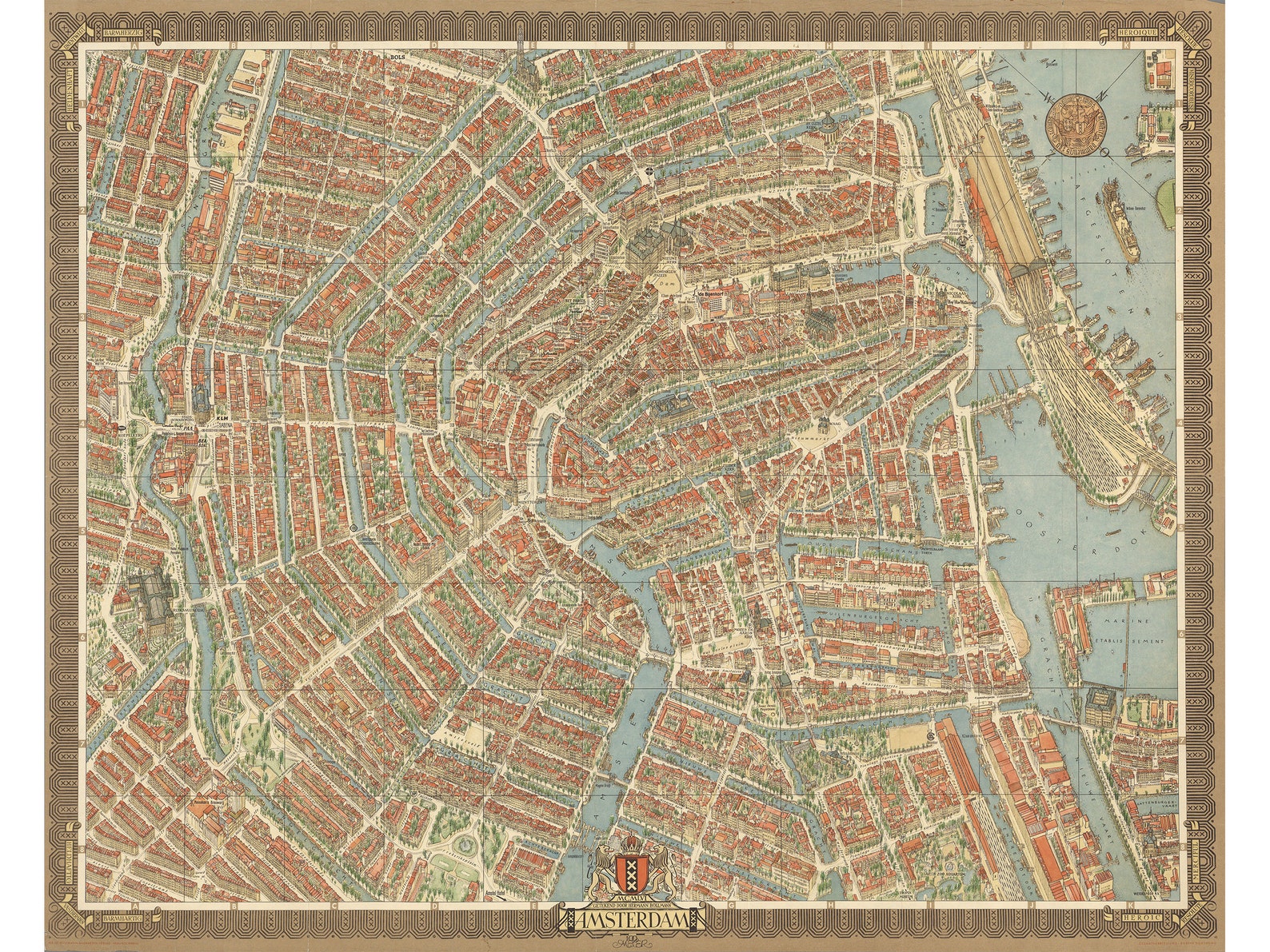 Vintage Map Amsterdam 1956 Birds Eye View Old Dutch Map - Etsy Australia