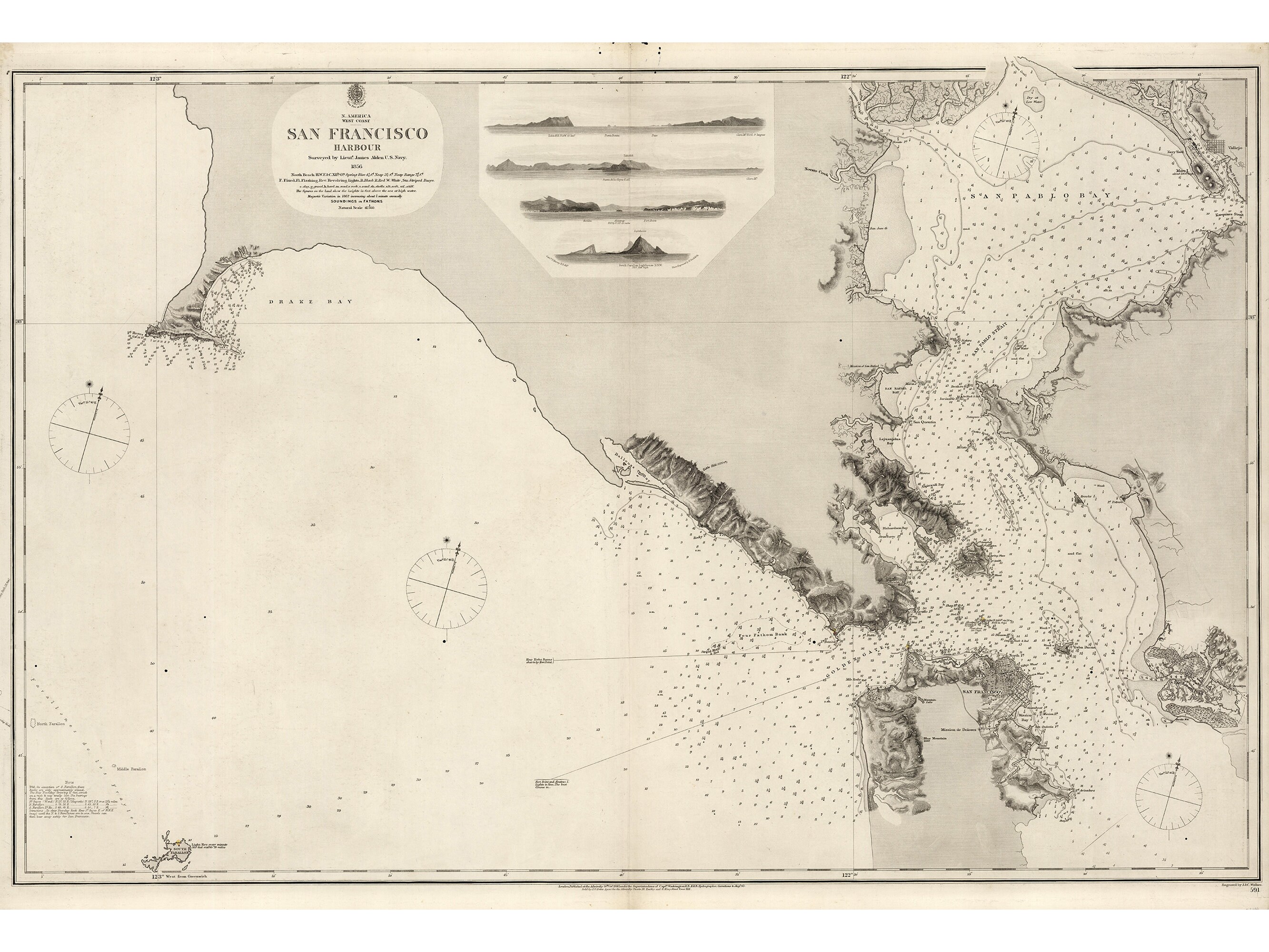 Vintage Nautical Chart of San Francisco Harbour 1856 US Navy - Etsy