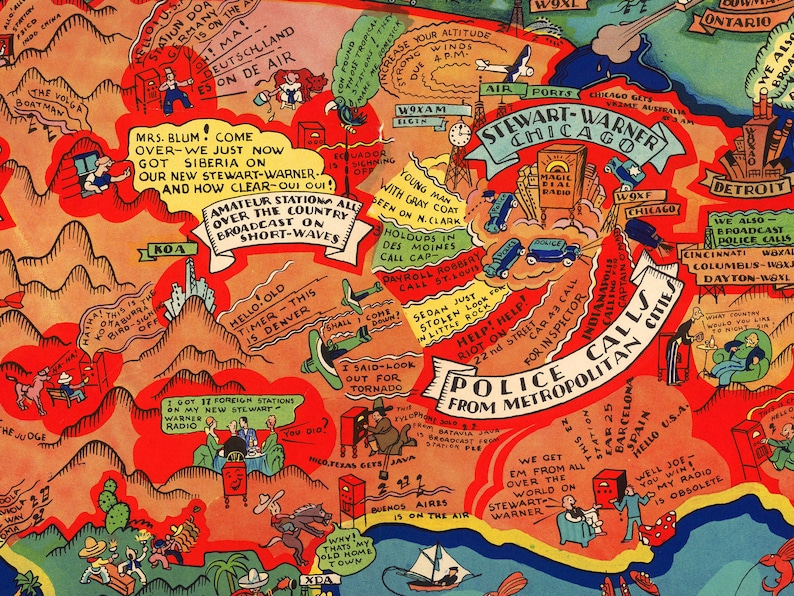 Vintage Map World Wide Magic Dial Radio 1932 Old Short Wave Radio Map ...