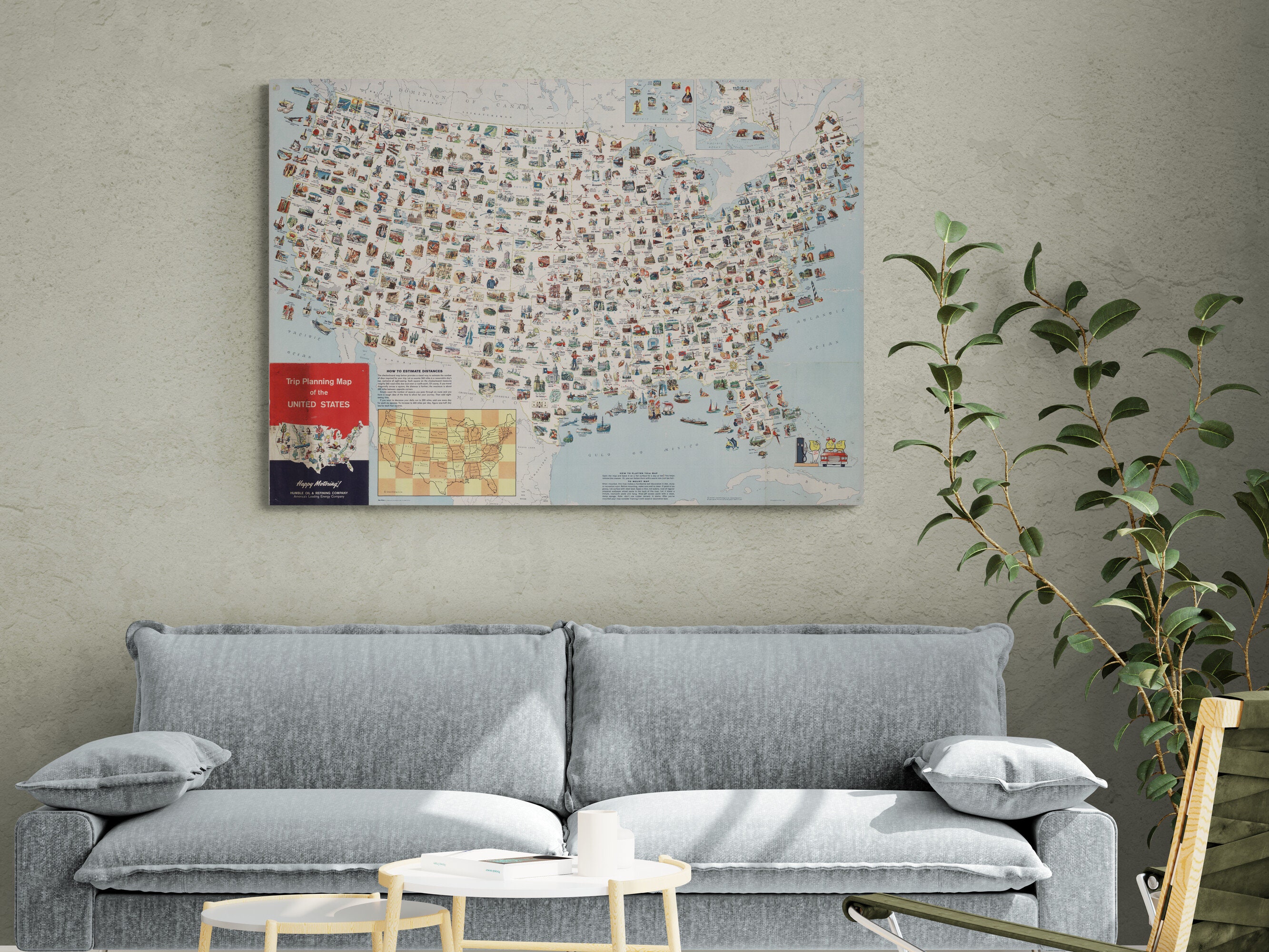 Retro USA Road Trip Map 1962 Old Trip Planning Map Antique Illustrated ...