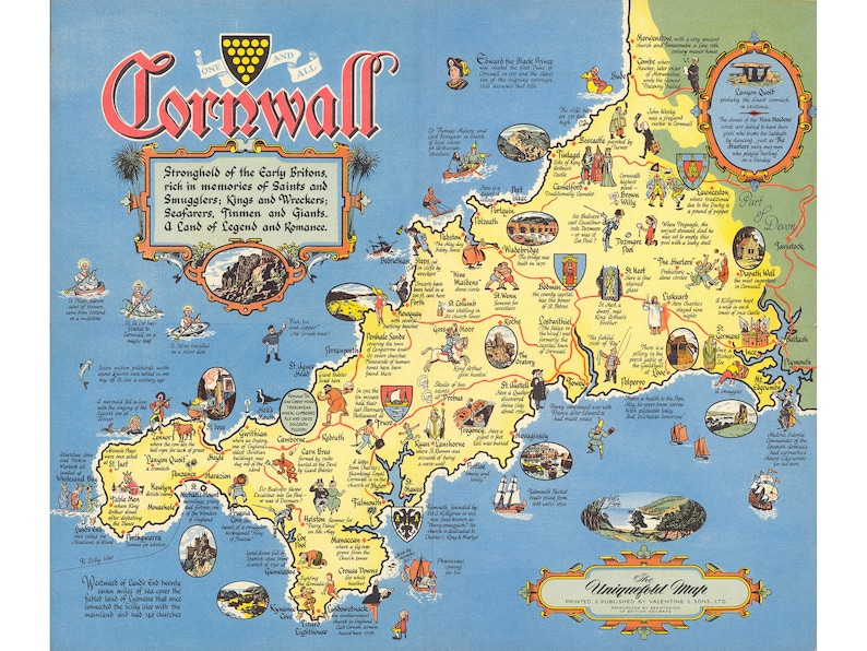 Vintage Map Cornwall 1955 Stronghold of Early Britons Old English Map ...