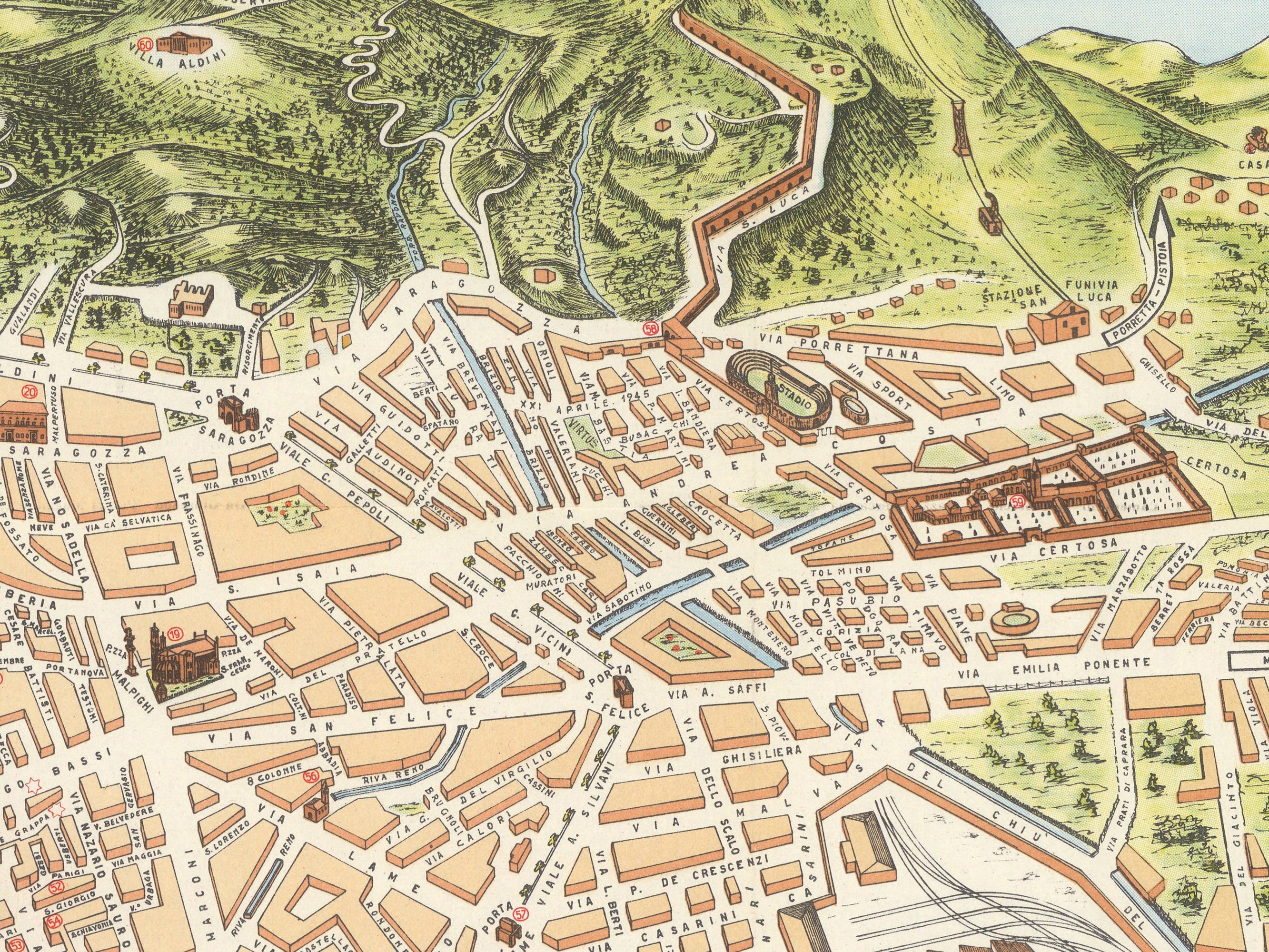 Vintage Tourist Map of Bologna Italy 1953 Old Illustrated Map Antique ...