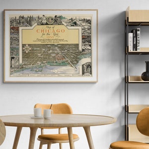 Vintage Map of Chicago 1933 American History Pictorial Birdseye ...