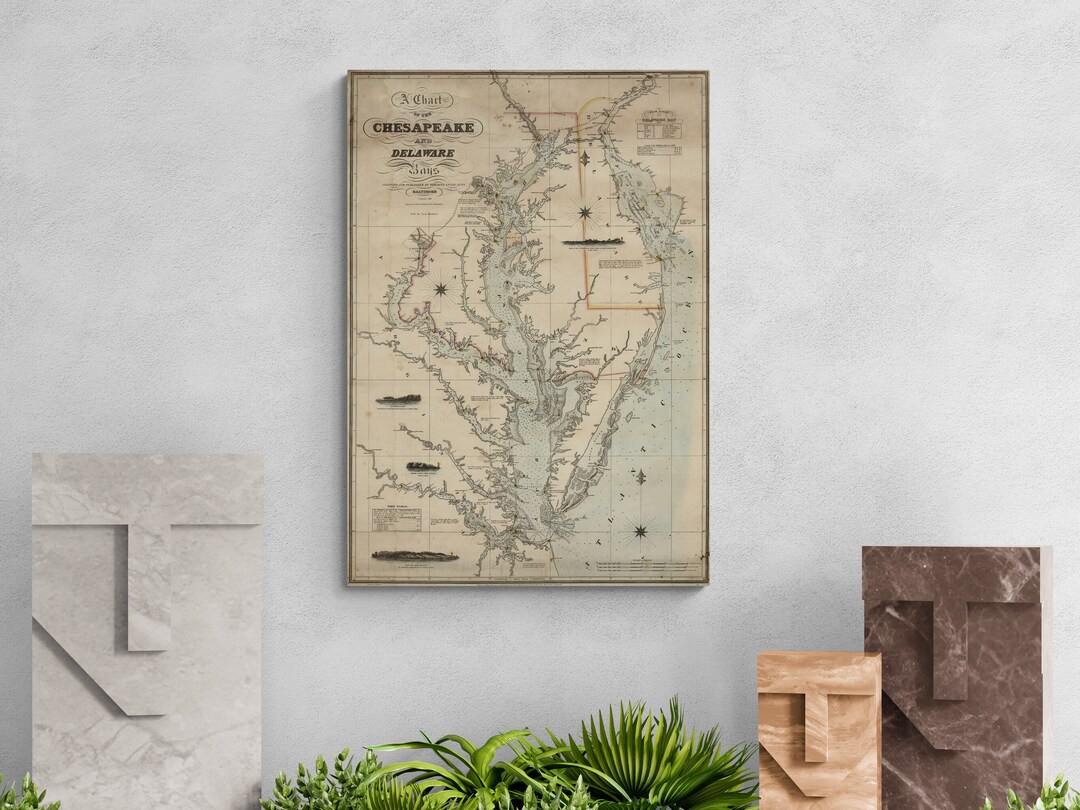 Vintage Chesapeake & Delaware Bays Chart - 1862 Navigation Map Art - Etsy