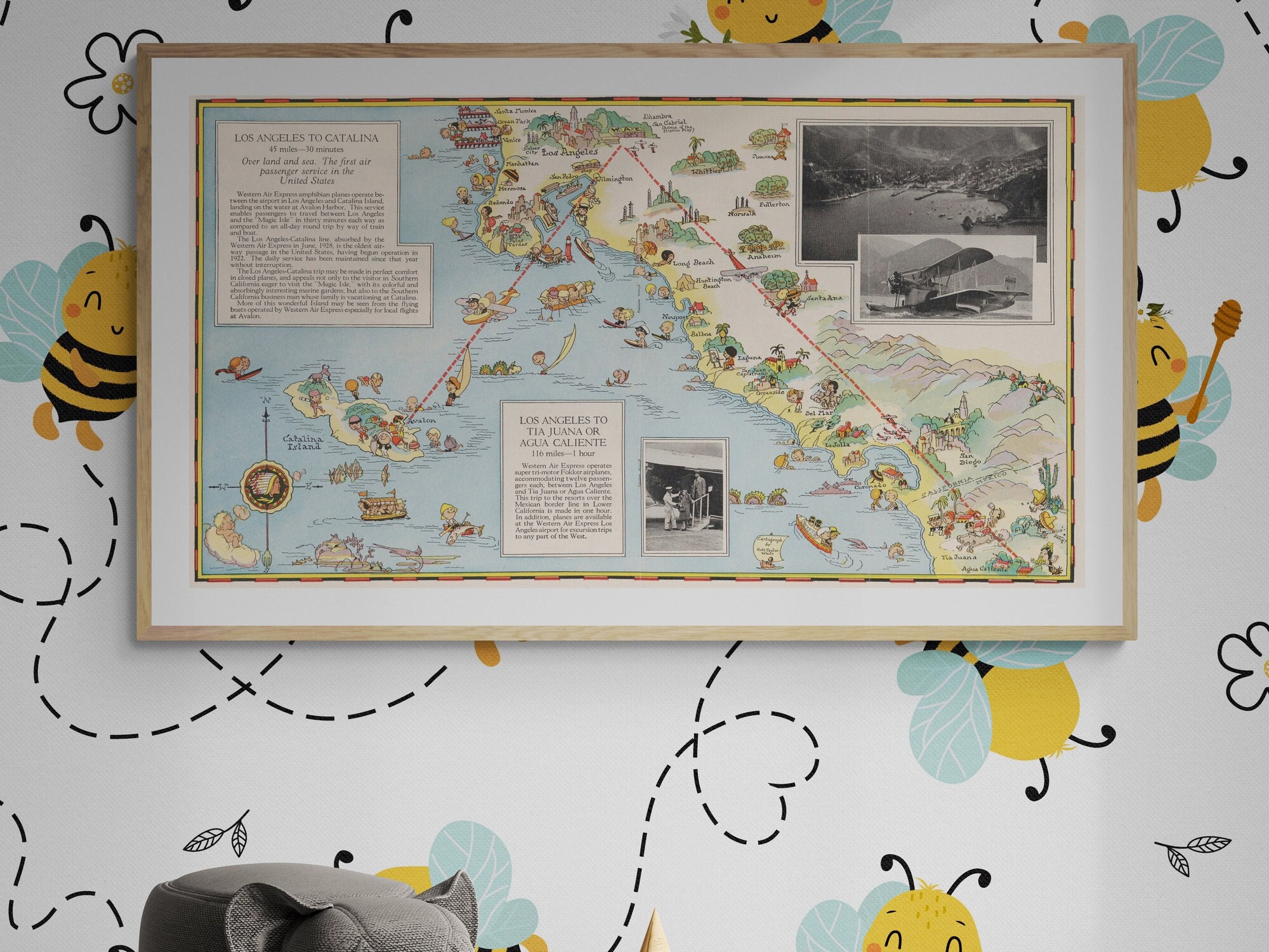 Vintage Travel Map Los Angeles 1929 Catalina Tia Juana Agua - Etsy