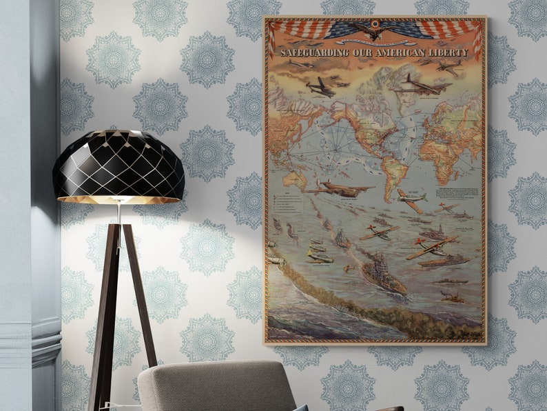 Vintage 1941 Military Map Poster: Safeguarding American Liberty - Etsy