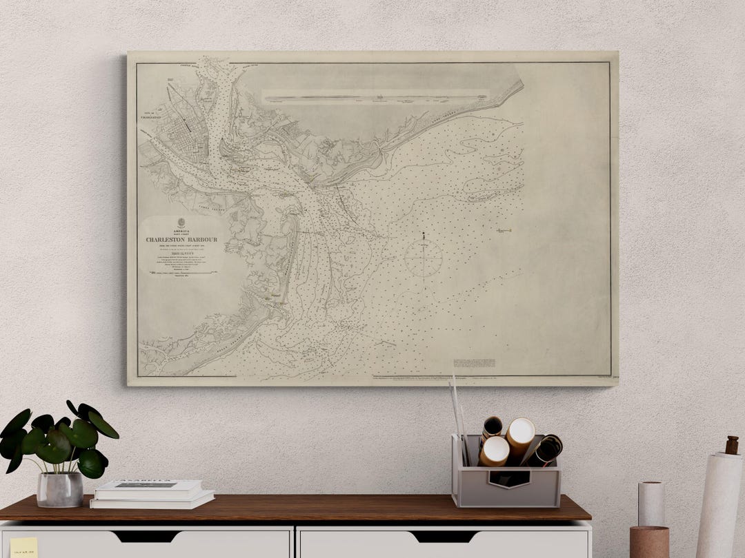 Vintage Charleston Harbour Map 1882 - Antique Nautical Chart Print, Old ...