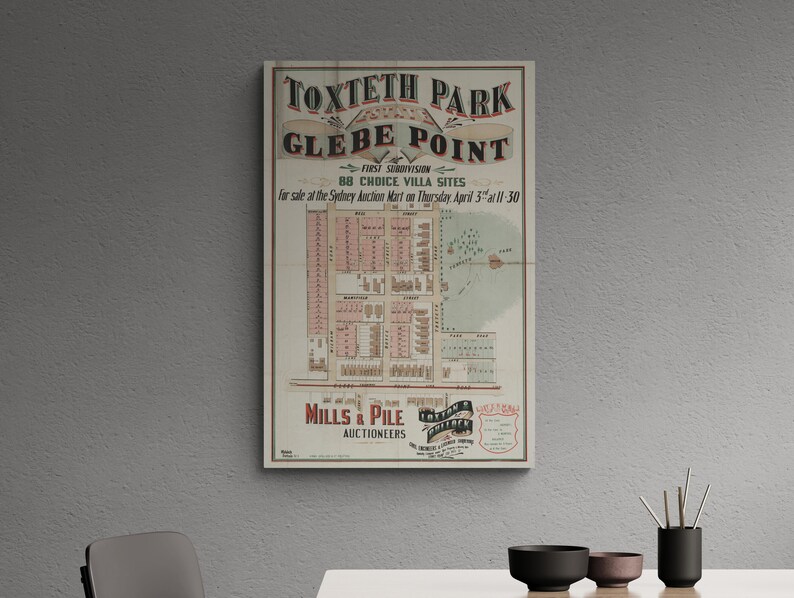 Vintage Map Sydney Glebe Point Estate Sales Map 1890 Toxteth Park ...