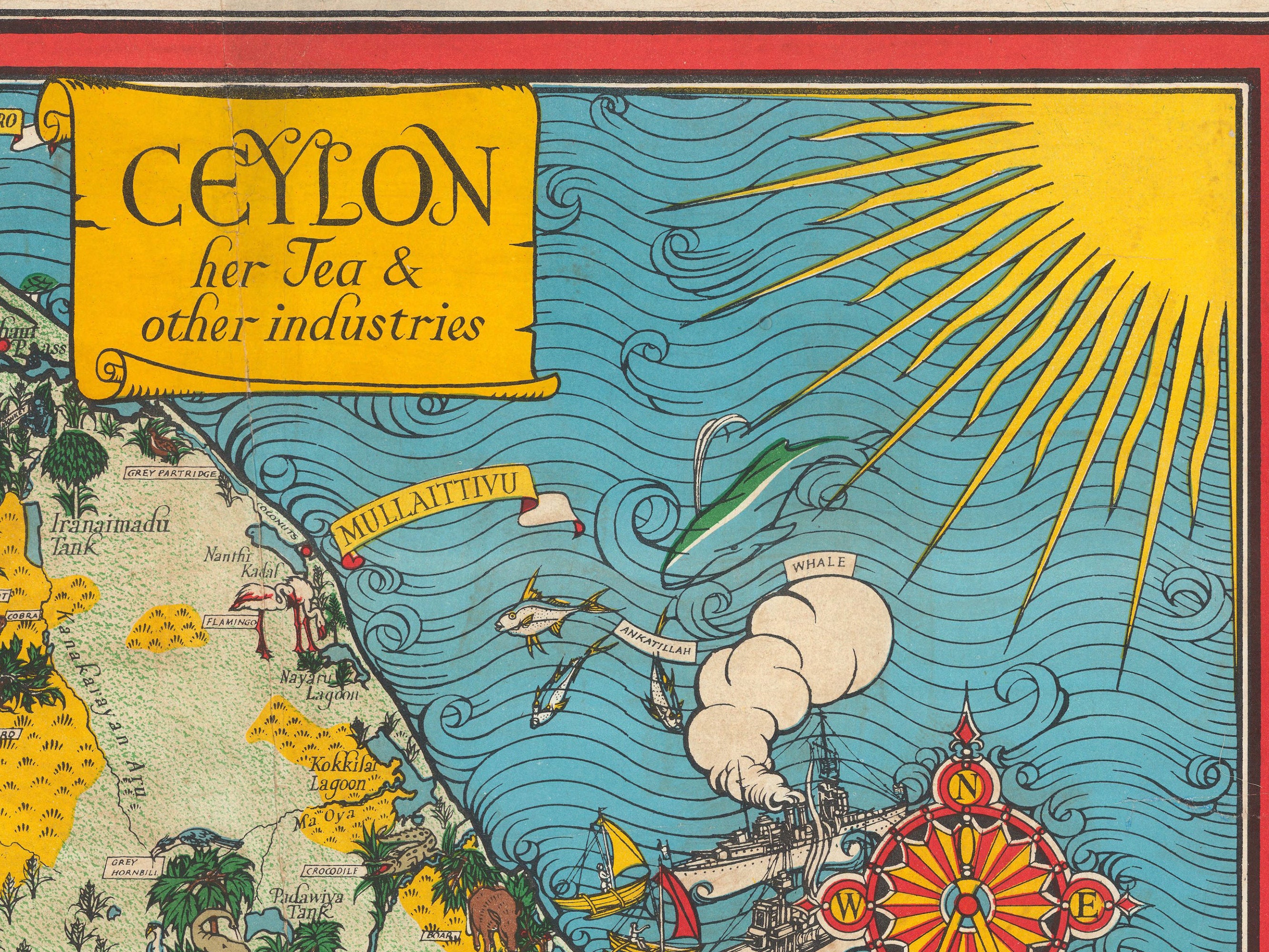 Retro Framed Map Ceylon Tea and Other Industries 1933 Old Sri Lanka Map ...