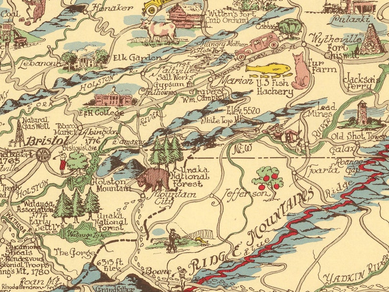 Vintage Map Appalachian Region 1950 Old Map Antique West Virginia Print ...