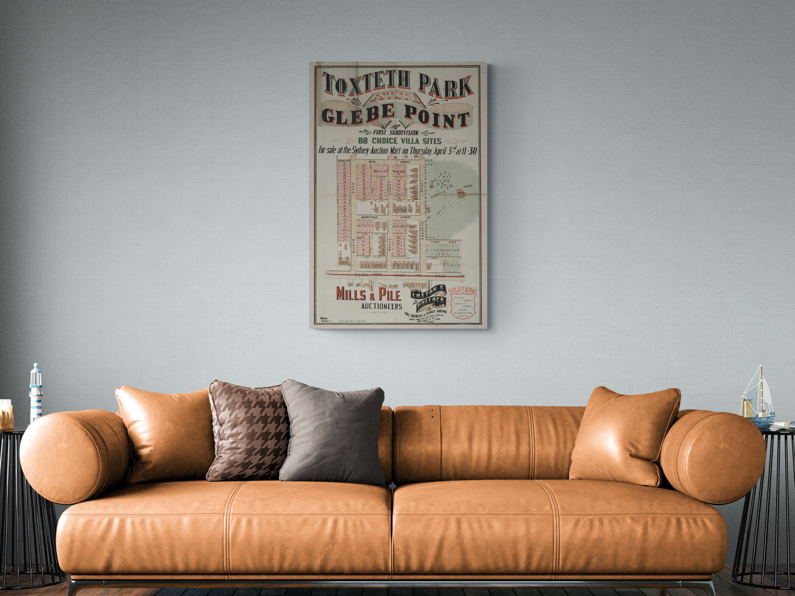 Vintage Map Sydney Glebe Point Estate Sales Map 1890 Toxteth Park ...