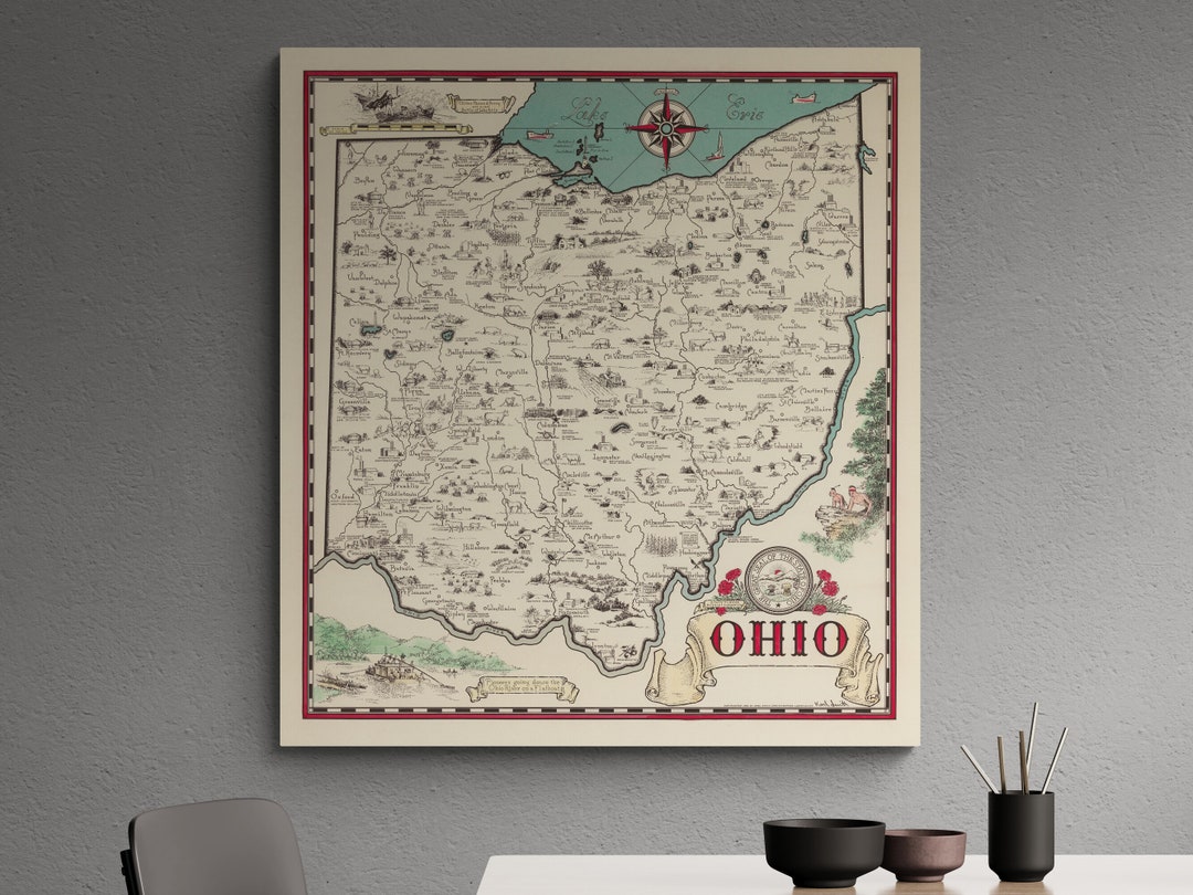 Vintage Ohio Map Poster: 1940s Illustrated Antique Print - Etsy