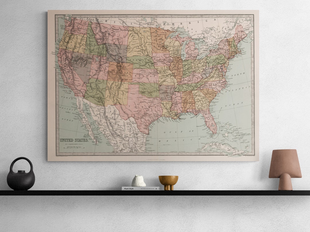 Vintage USA Map Print: 1871 Old World Atlas, Antique Wall Art - Etsy