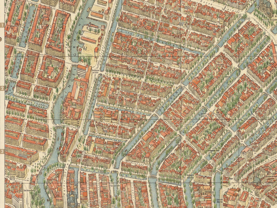 Vintage Map Amsterdam 1956 Birds Eye View Old Dutch Map - Etsy Australia
