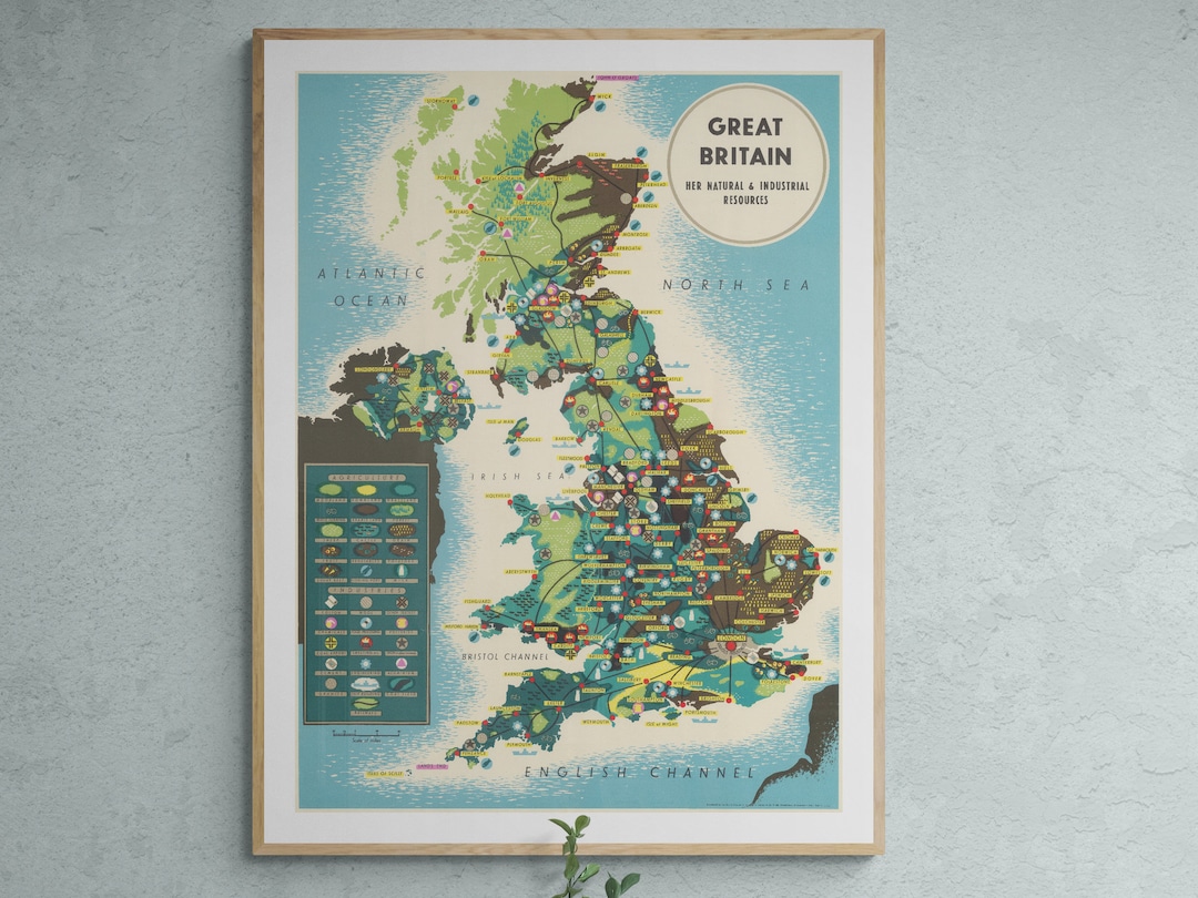 Vintage Map Great Britain Natural Industrial Resources 1941 - Etsy