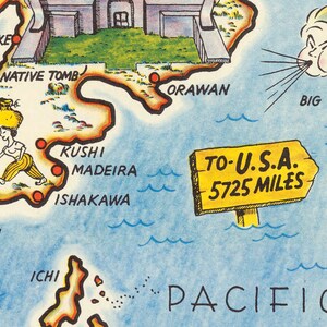 Retro Illustrated Okinawa Map 1945 Old Pictorial Map Antique Print Mem ...