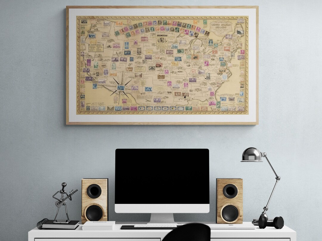 The Pictorial Map of United States Stamps 1949 Vintage - Etsy