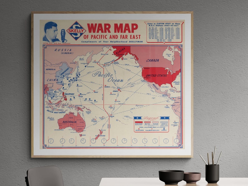 Vintage War Map of the Pacific and Far East 1944 Skellyman Illustrated ...