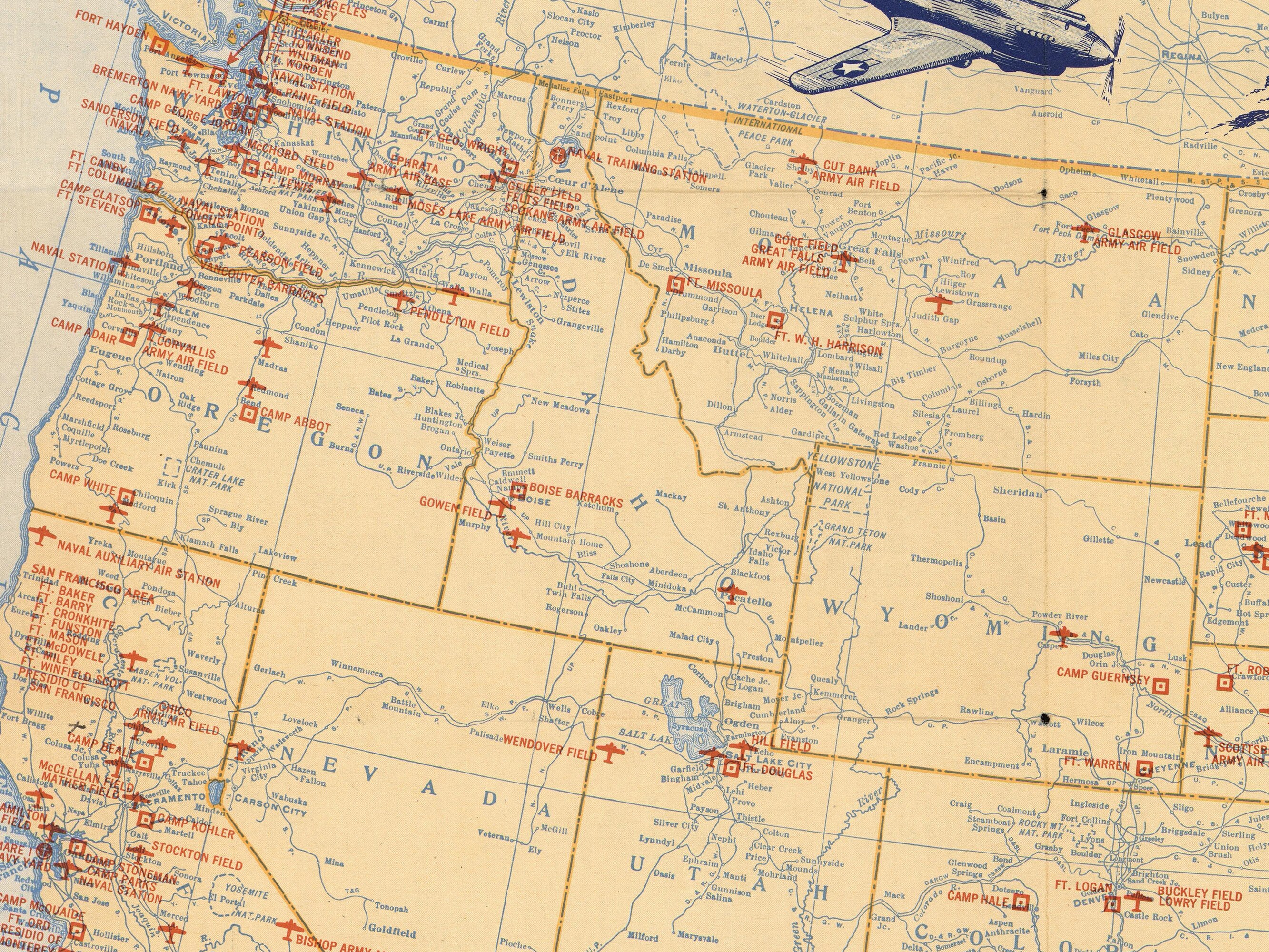 Vintage WW2 Map of United States Military Posts and Bases 1944 USA Army ...