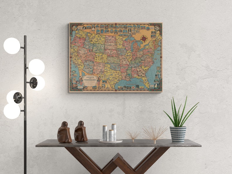 1954 Vintage Americana Map Poster: America the Wonderland Wall Art - Etsy