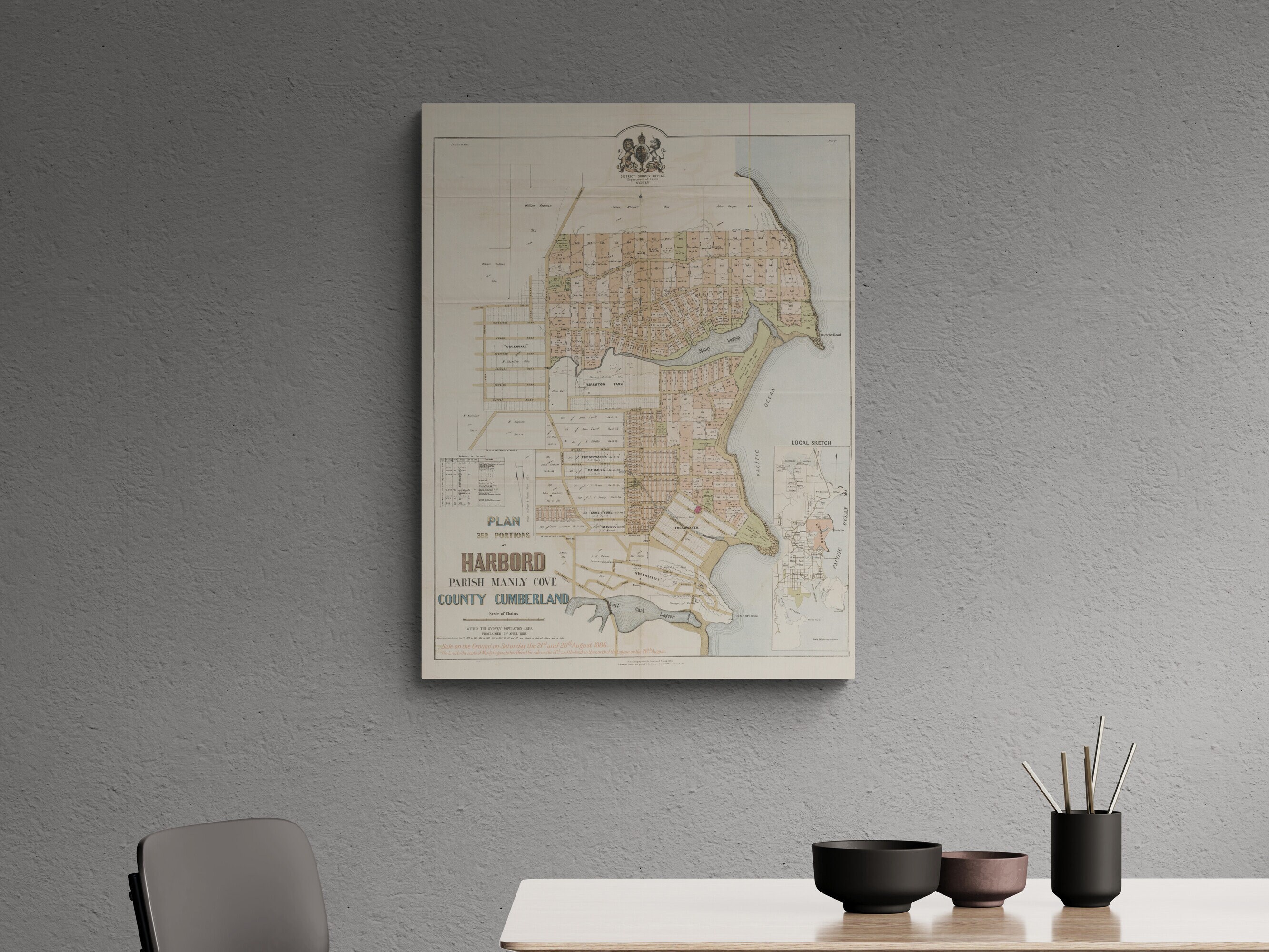 Vintage Map Manly Sydney Estate Sales Map 1886 Cove Freshwater ...