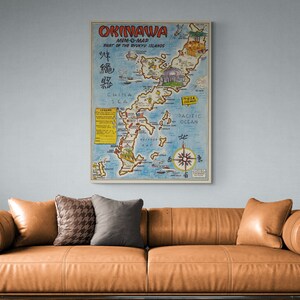 Retro Illustrated Okinawa Map 1945 Old Pictorial Map Antique Print Mem ...