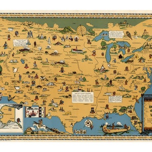 Indians of the USA Historical Map Print Pictorial of Native Americans ...