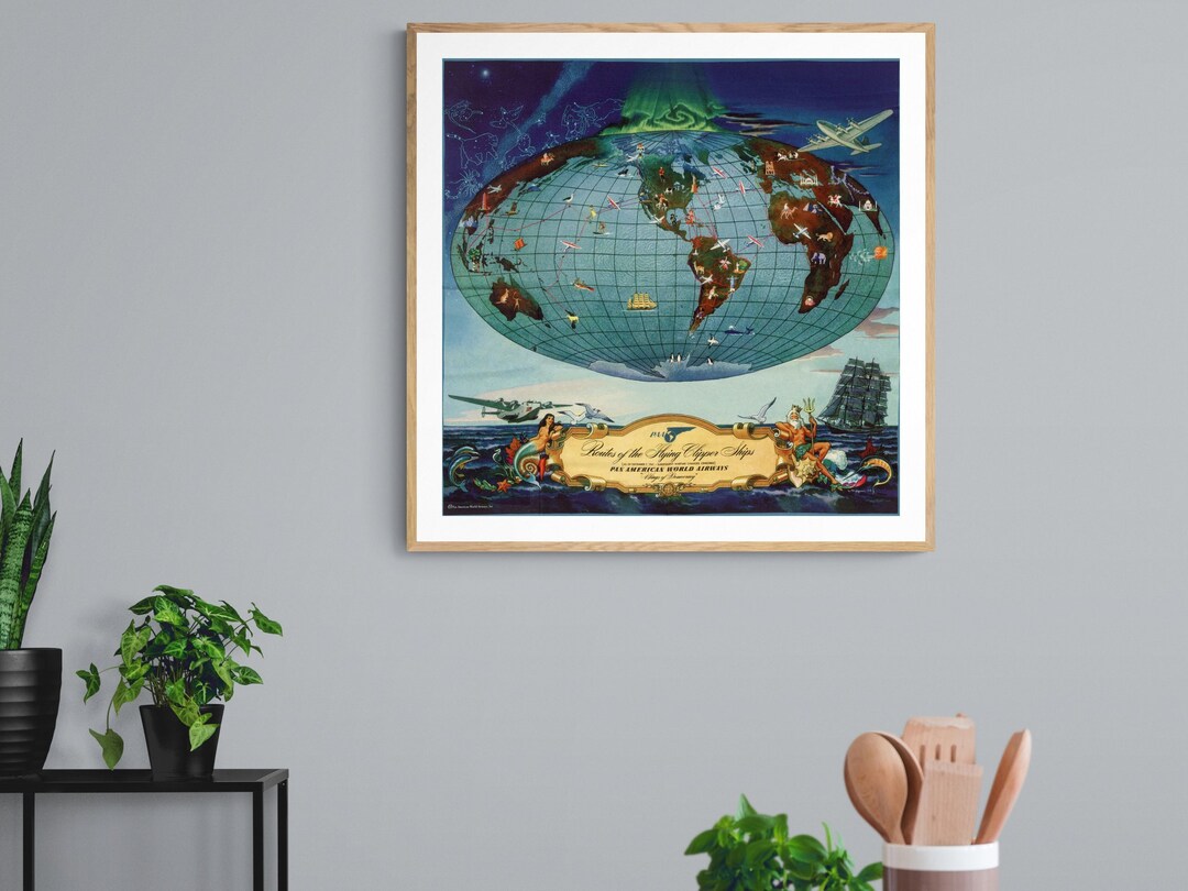 Vintage Map Routes of the Flying Clipper Ships 1941 Pan American World ...