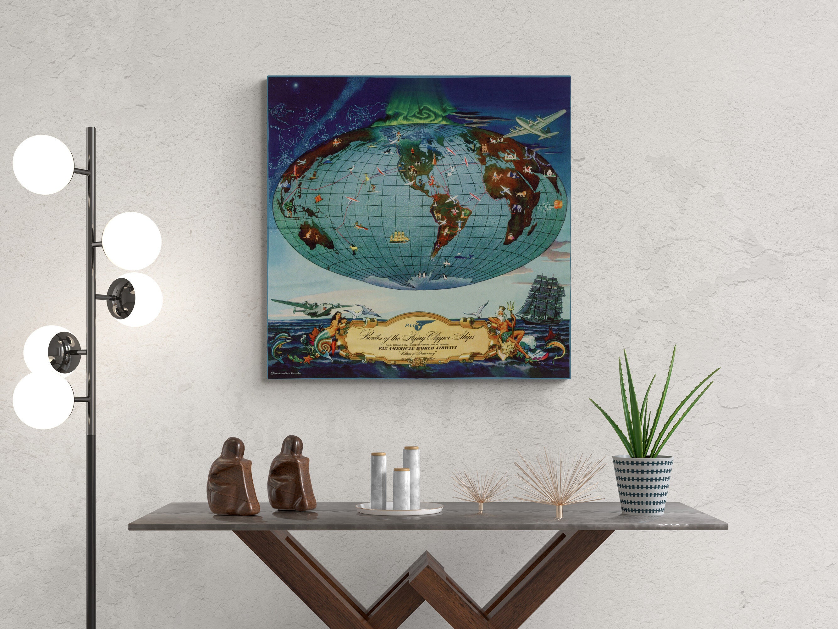 Vintage Map Routes of the Flying Clipper Ships 1941 Pan American World ...