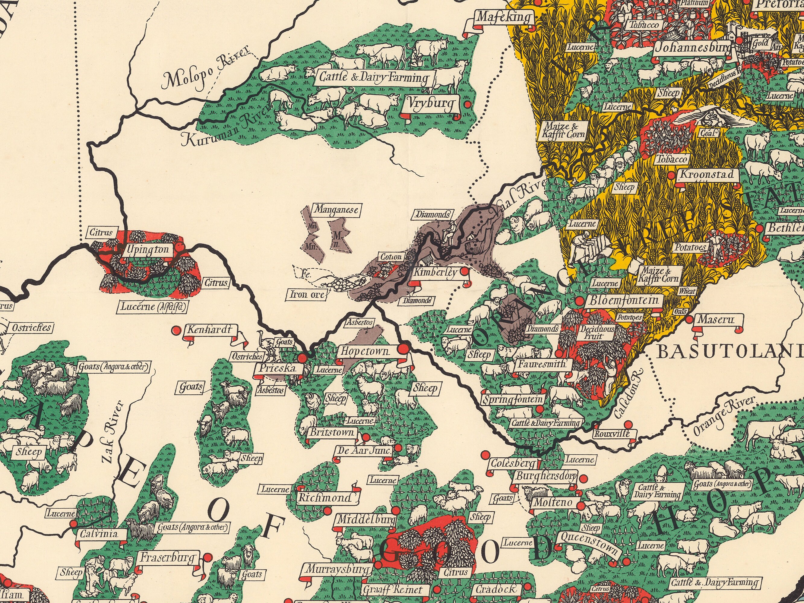 South Africa Map Vintage 1930 Union Portraying Her - Etsy