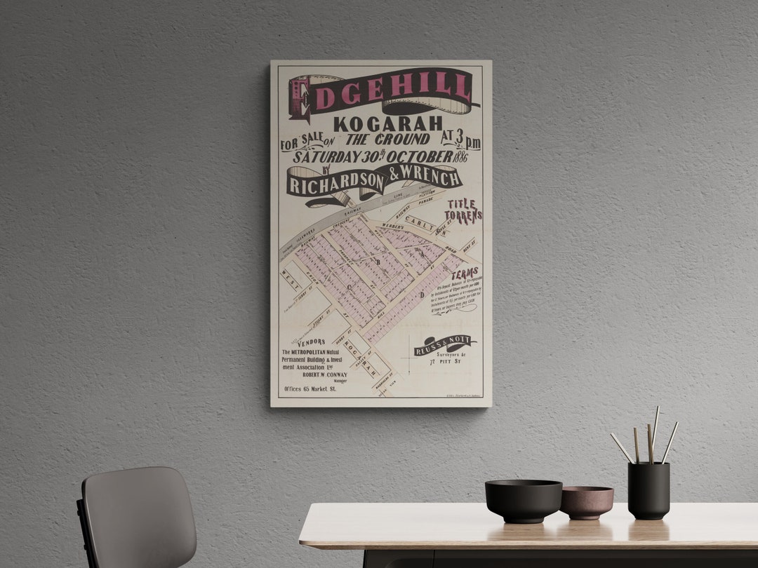 Edgehill Kogarah Sydney Vintage Estate Map 1886 Prospect Carlton ...