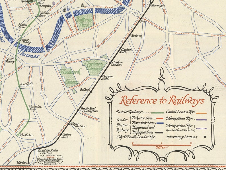 Vintage Map Underground Railways of London Summer 1928 British Rail ...