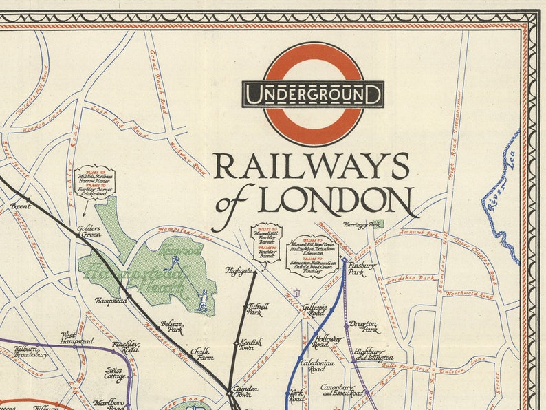 Vintage Map Underground Railways of London Summer 1928 British Rail ...