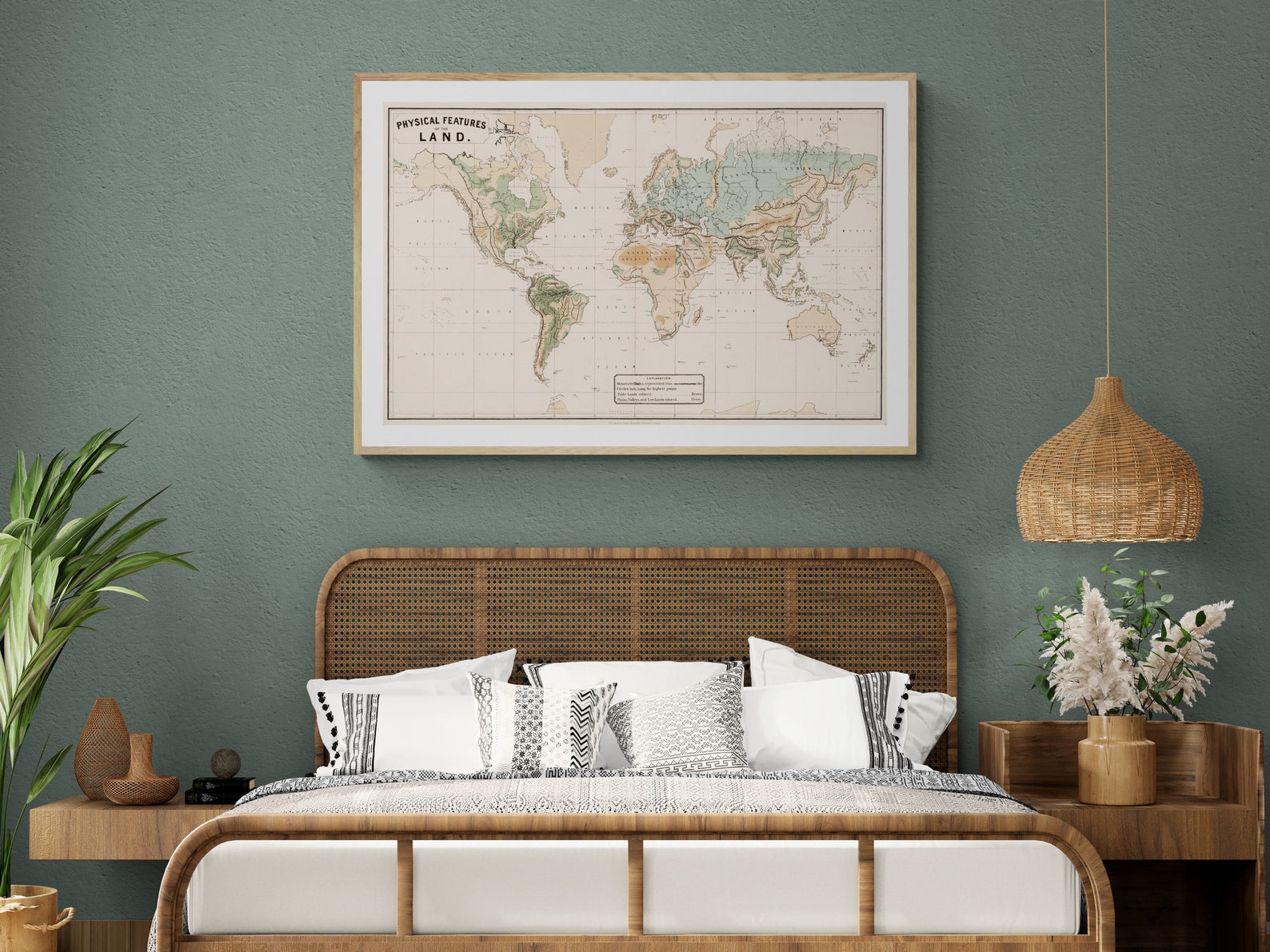 Retro World Map Physical Features OF the Land 1862 Old Map - Etsy Australia