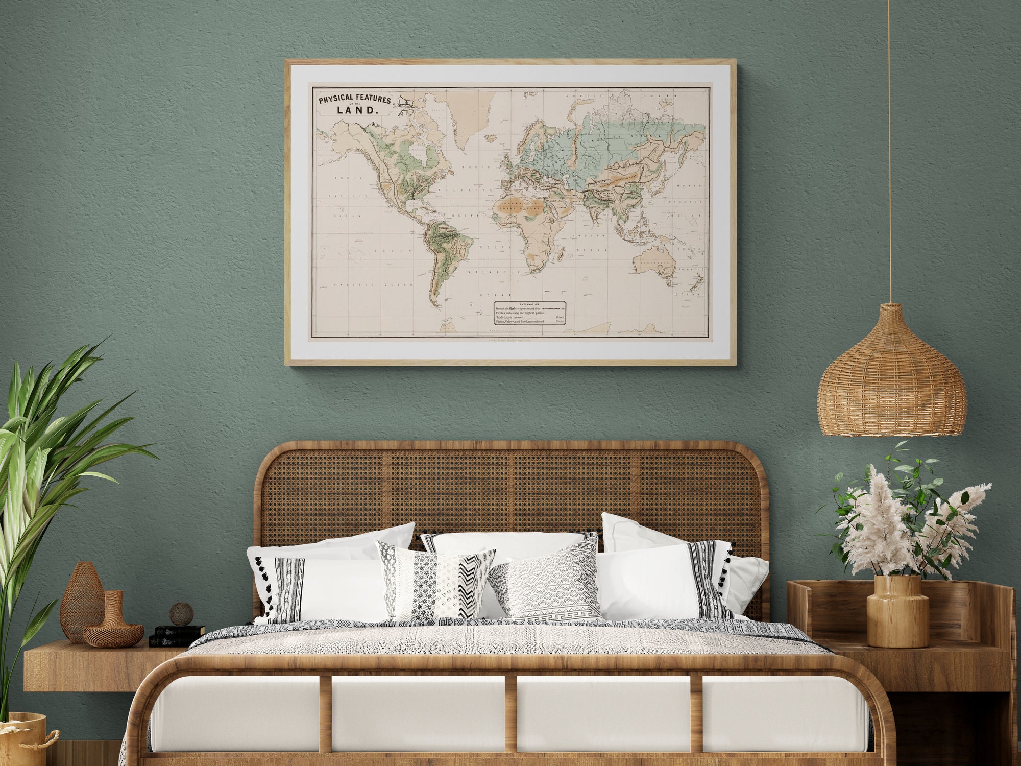 Retro World Map Physical Features OF the Land 1862 Old Map - Etsy Australia