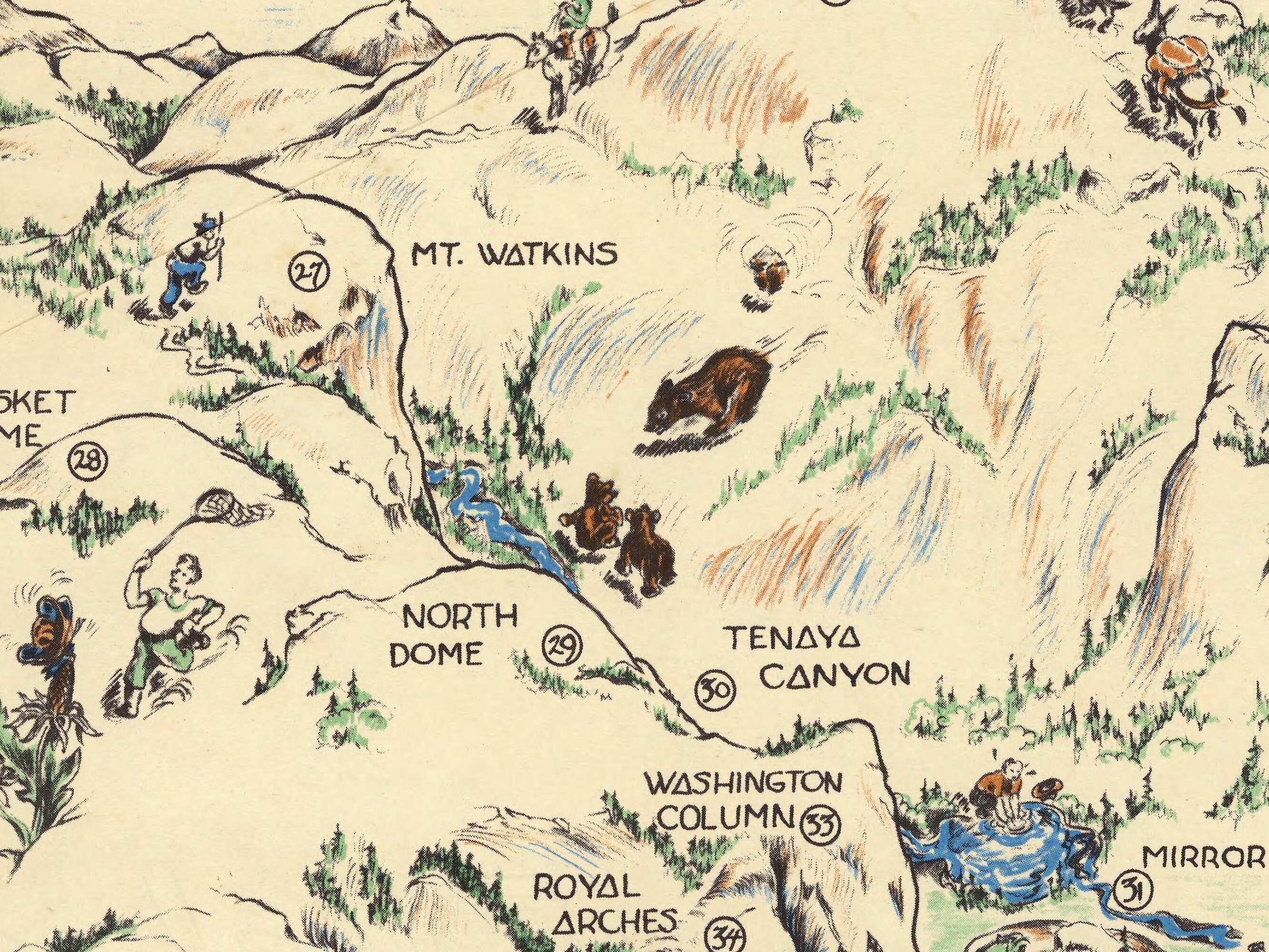 Vintage Framed Yosemite National Park Illustrated Map 1946 Old Travel ...