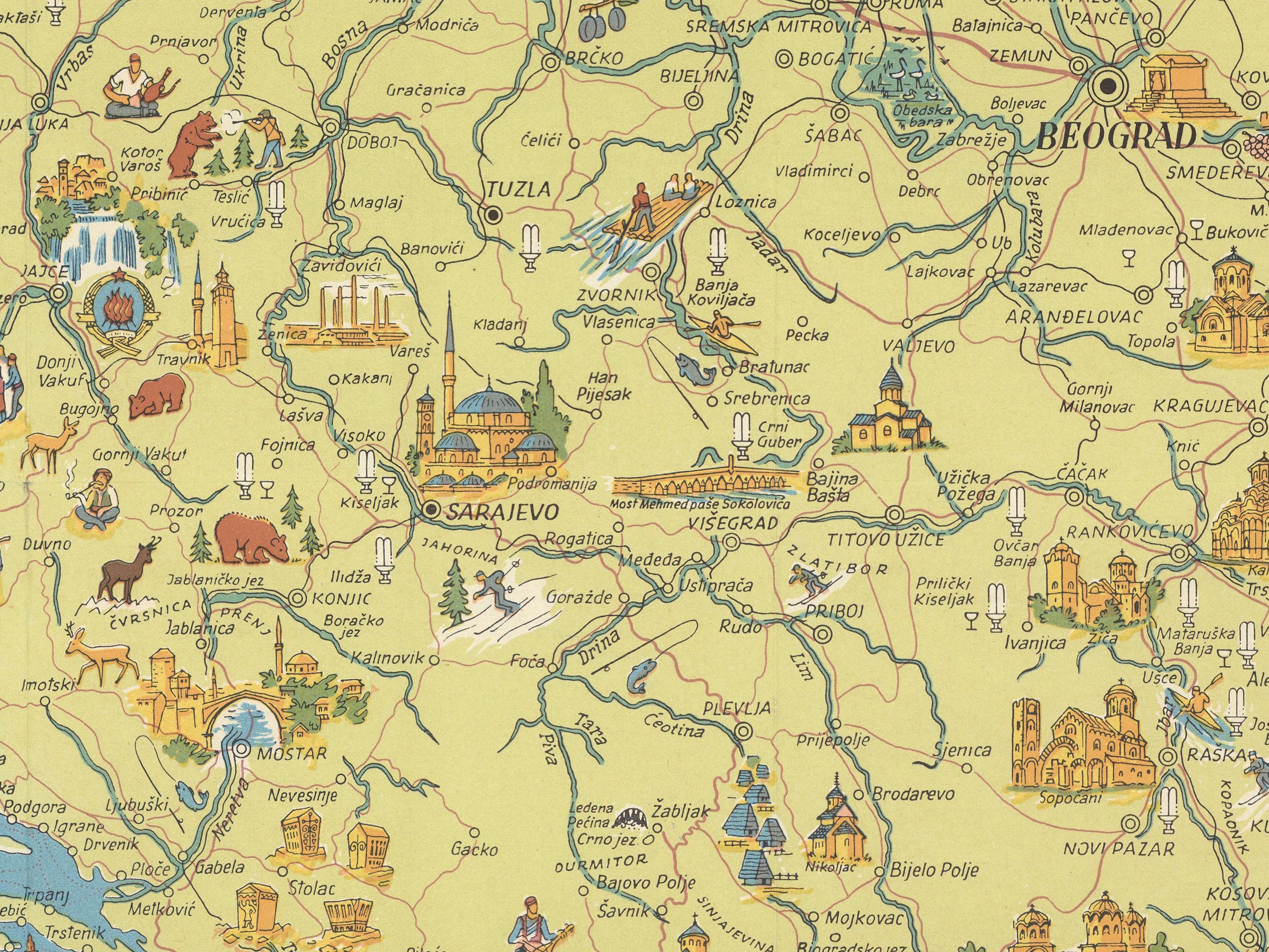 Vintage Map Jugoslavija 1954 Old European Map Antique Illustrated ...