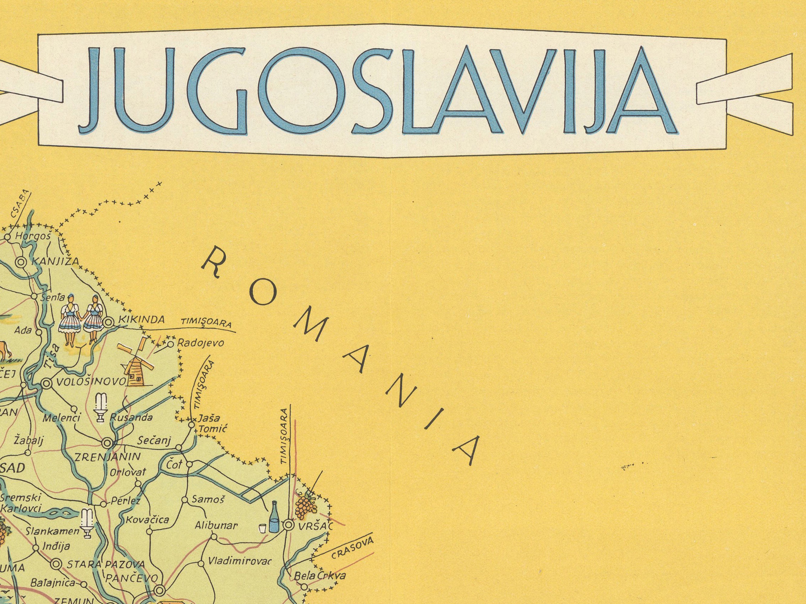 Vintage Map Jugoslavija 1954 Old European Map Antique Illustrated ...