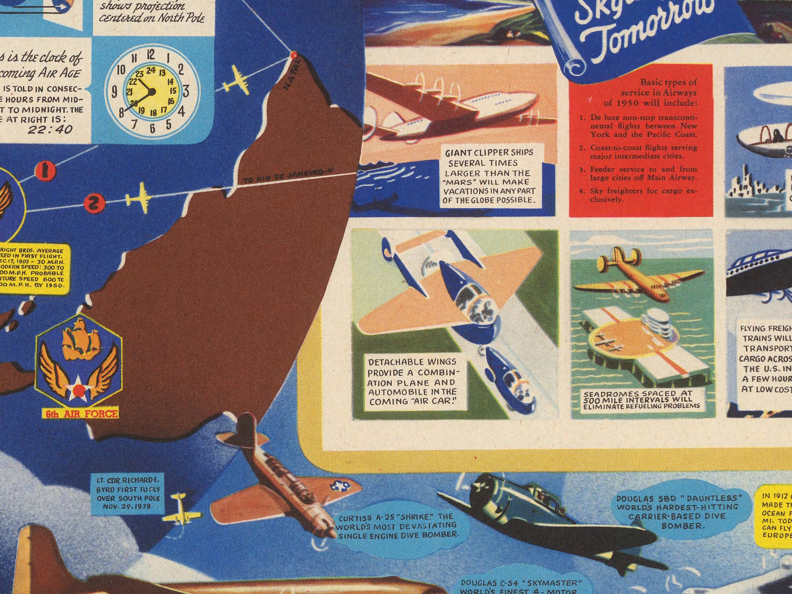 Vintage Aviation Map 1944 Wings Over the World Illustrated Cavalcade ...