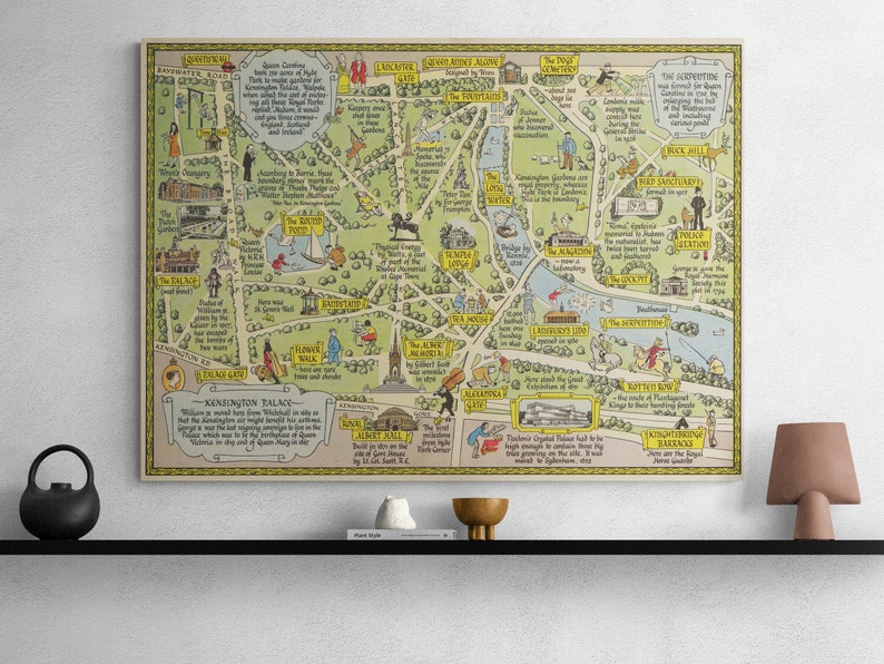Vintage London Map Print: Kensington & Hyde Park, 1948 England Poster ...