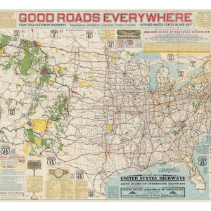 Old Map of USA Highways 1926 Good Roads Everywhere Road Atlas Touring ...