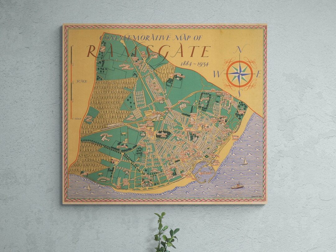 Vintage Map Ramsgate 1954 UK Old England Map Antique Kent Print Poster ...