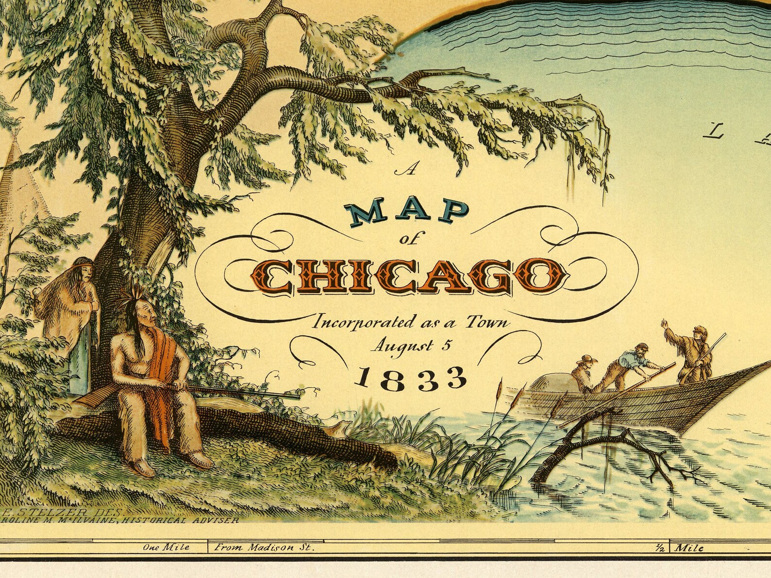 Vintage Pictorial Map of Chicago 1833 Illustrated American History Lake ...
