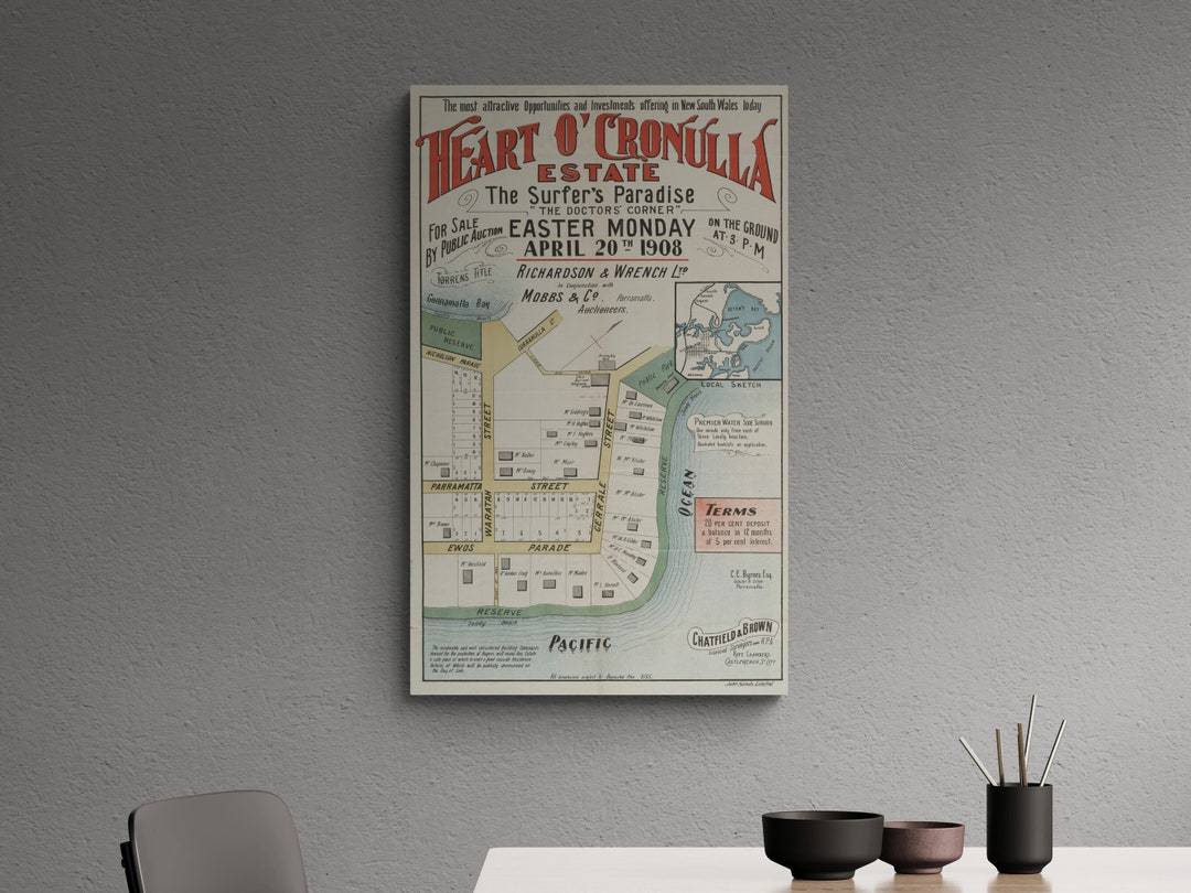 Vintage Cronulla Sydney Map Print: 1908 Ewos Estate Auction Poster - Etsy