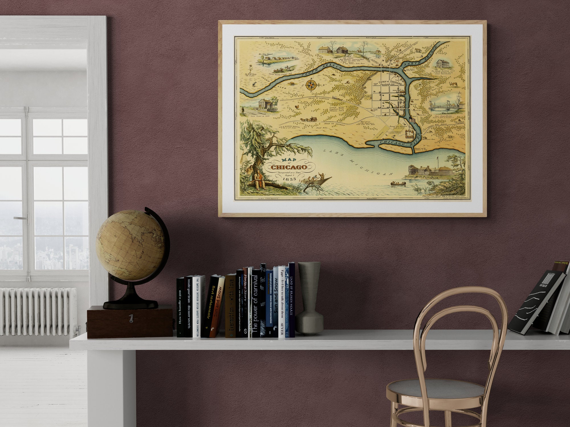 Vintage Pictorial Map of Chicago 1833 Illustrated American History Lake ...